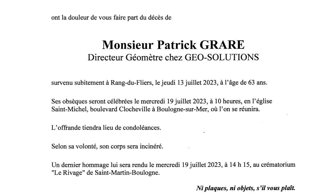 Monsieur Patrick GRARE - Pompes Funèbres Toupet-Sotty