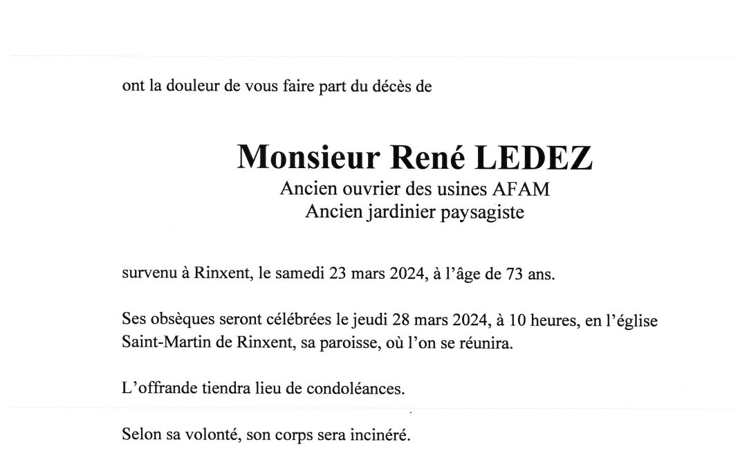 Monsieur René LEDEZ - Pompes Funèbres Toupet-Sotty