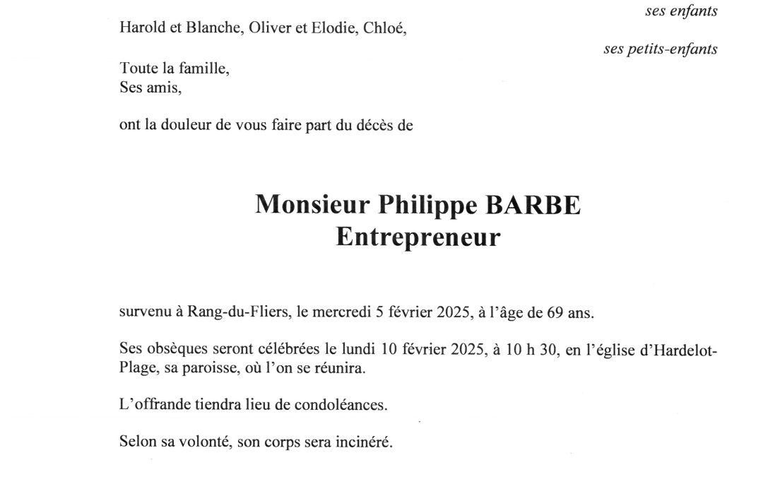 Monsieur Philippe BARBE - Pompes Funèbres Toupet-Sotty